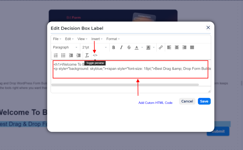 Custom HTML Setup In Bit Form - Bit Form