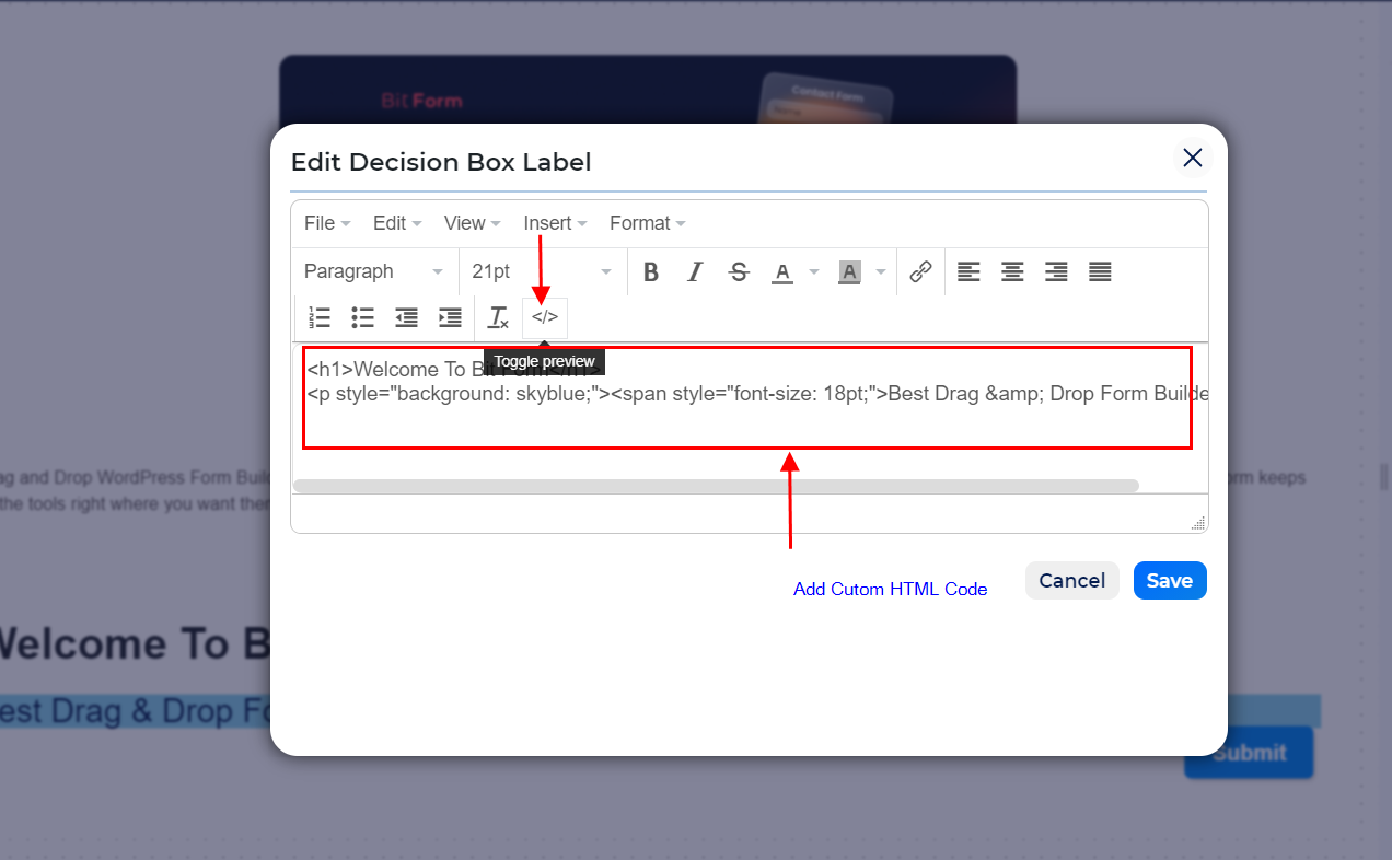 Custom HTML Setup In Bit Form - Bit Form