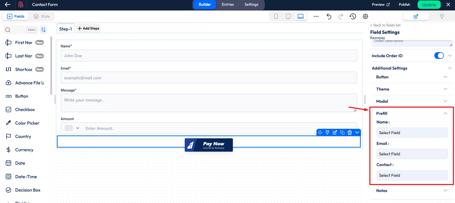 Razorpay Payment Field - Bit Form