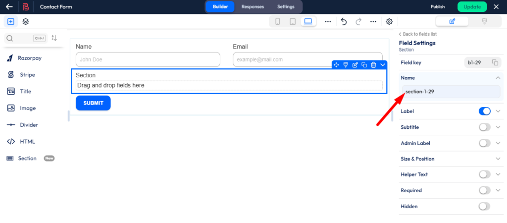 Section Field Setup In Bit Form - Bit Form