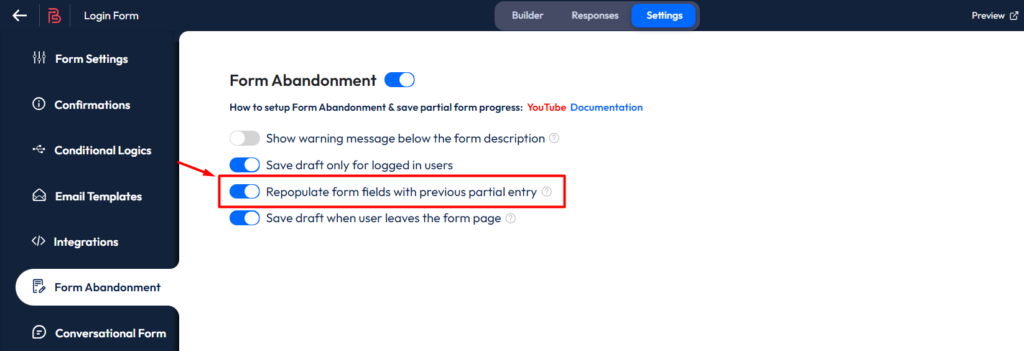 Setup Form Abandonment Features - Bit Form